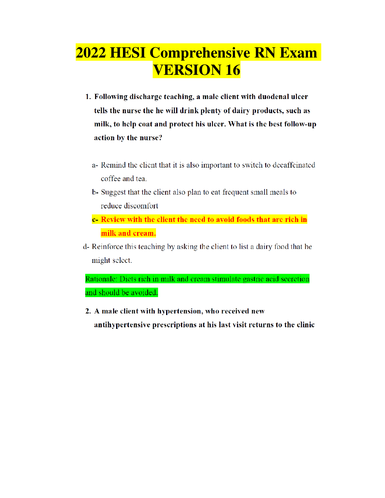 HESI RN Comprehensive Exam Version 16 Questions & Answers with Rationale - Scholarfriends